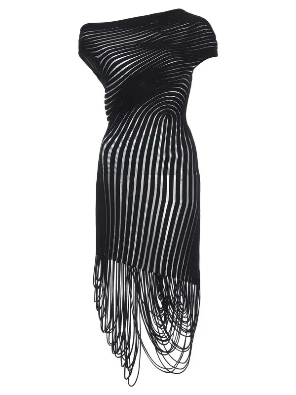 FERRAGAMO Embroidered Sheer Midi Dress - Black