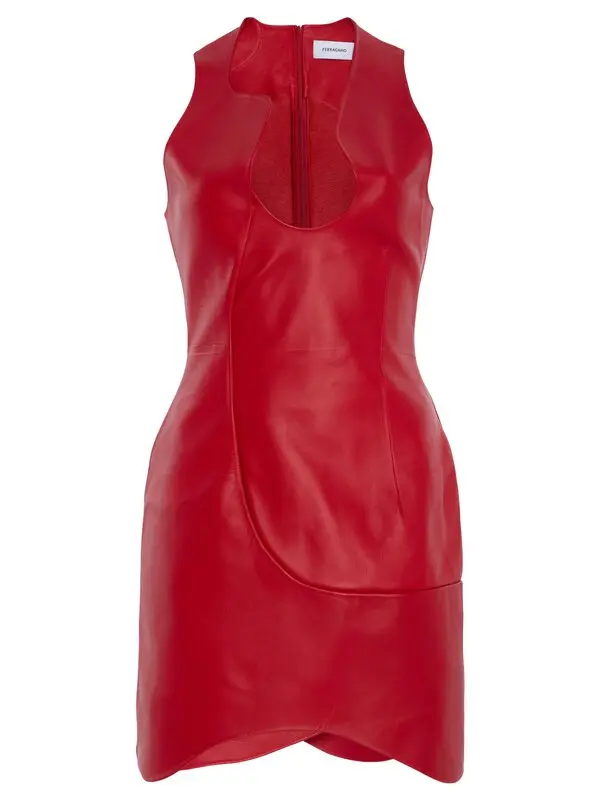 FERRAGAMO Cutaway Leather Mini Dress - Red