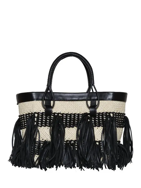 Johanna Ortiz Alcázar Natural Palm Mini Tote Bag With Fringe - Black