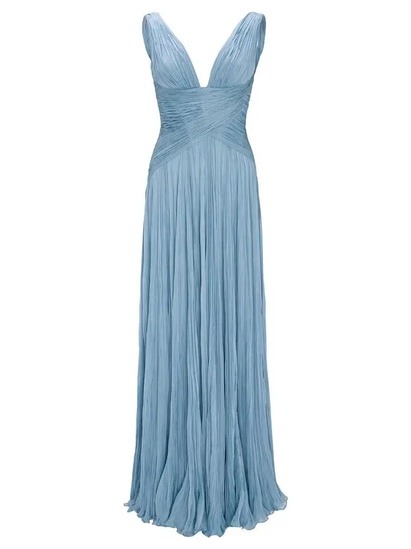 MARMAR HALIM Lettuce Hem Pleated Gown - Blue