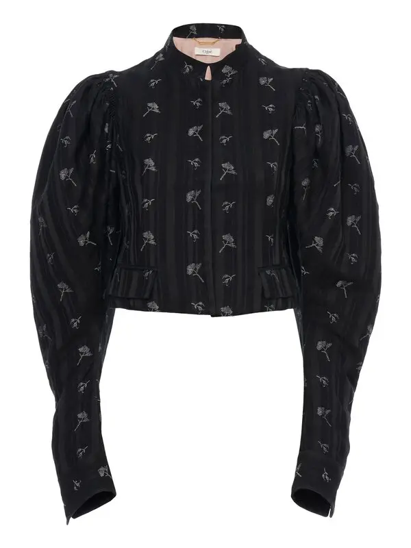 Chloé Puff-sleeve Cotton-silk Cropped Jacket - Black