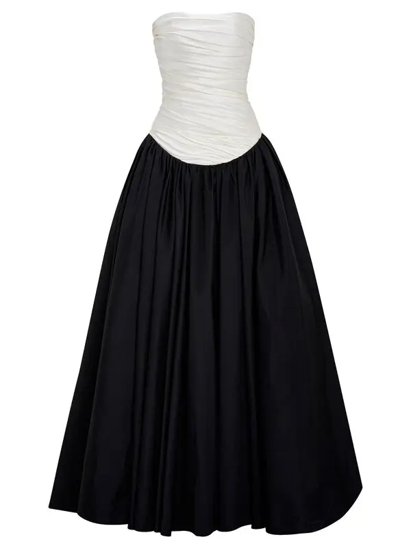 MARMAR HALIM Black & White Dropped Waist Mikado-taffeta Gown - Black,white