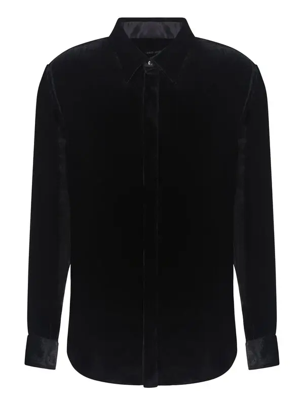 Giorgio Armani Slim-fit Velvet Shirt - Black