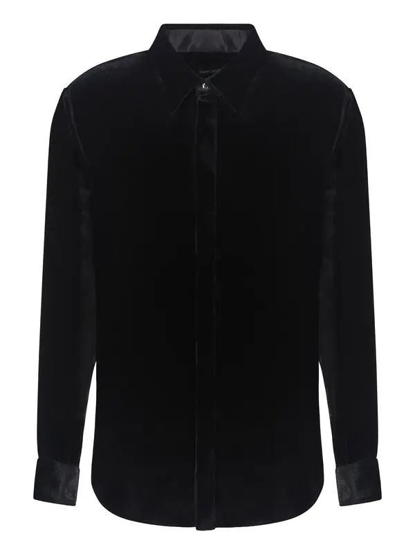 Giorgio Armani Slim-fit Velvet Shirt - Black