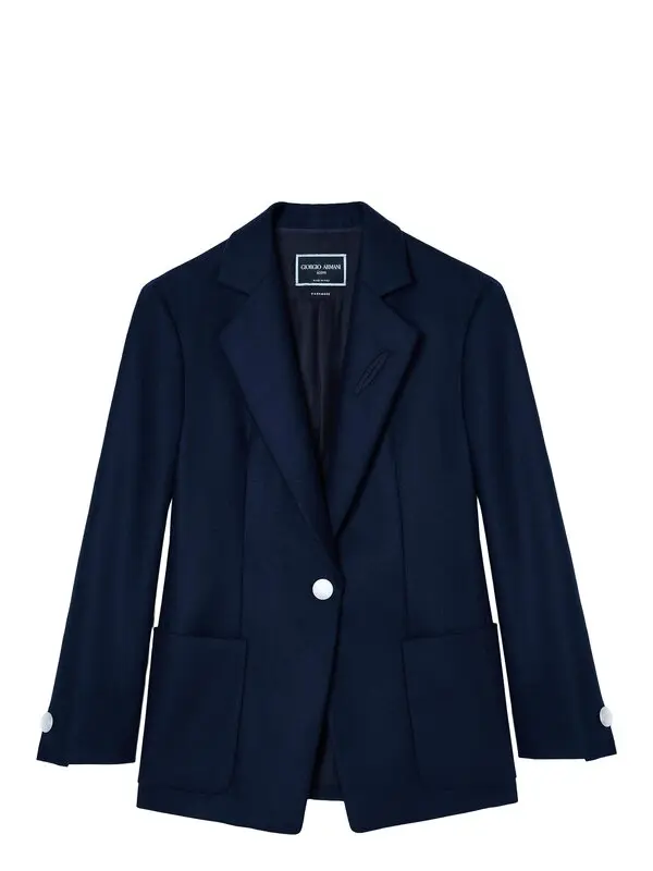 Giorgio Armani Single-breasted Jacket In Cashmere Flannel - Blue