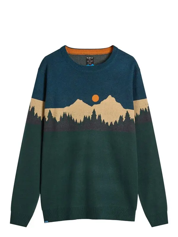 KAVU Highline Jacquard Crew Neck Jumper - Mountain Stripe