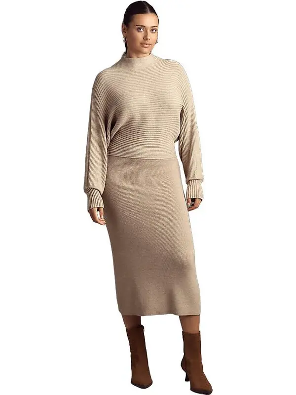 Anthropologie Long-sleeve Slim Sweater Midi Dress - Heather Mink