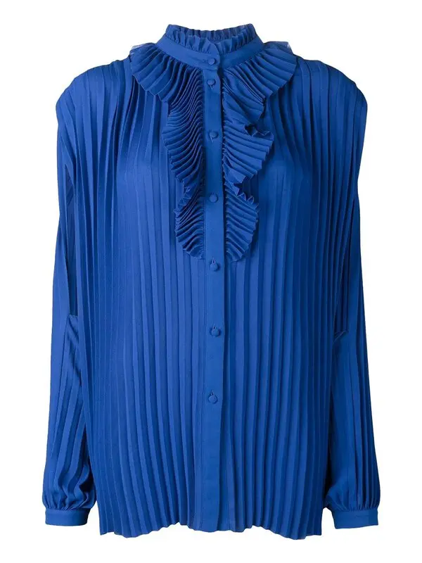 Balenciaga Pleated Ruffle Blouse - Blue