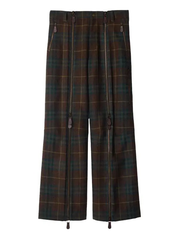 Burberry Checked Wool Trousers - Brown