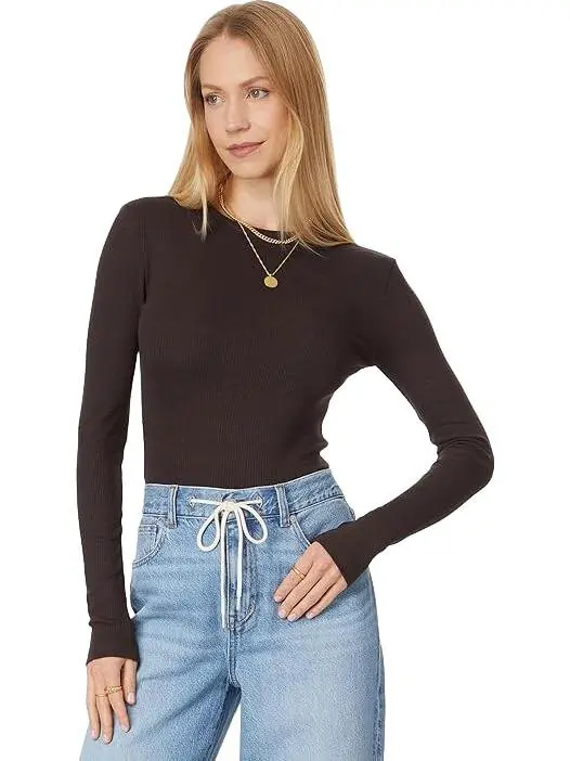 Madewell Modal Rib Long Sleeve Crew Neck - Brown
