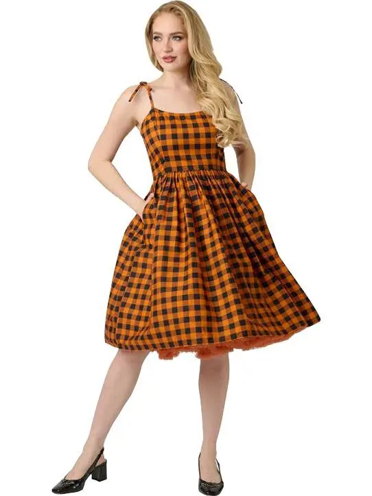 Unique Vintage Bobbie Swing Dress - Black/orange