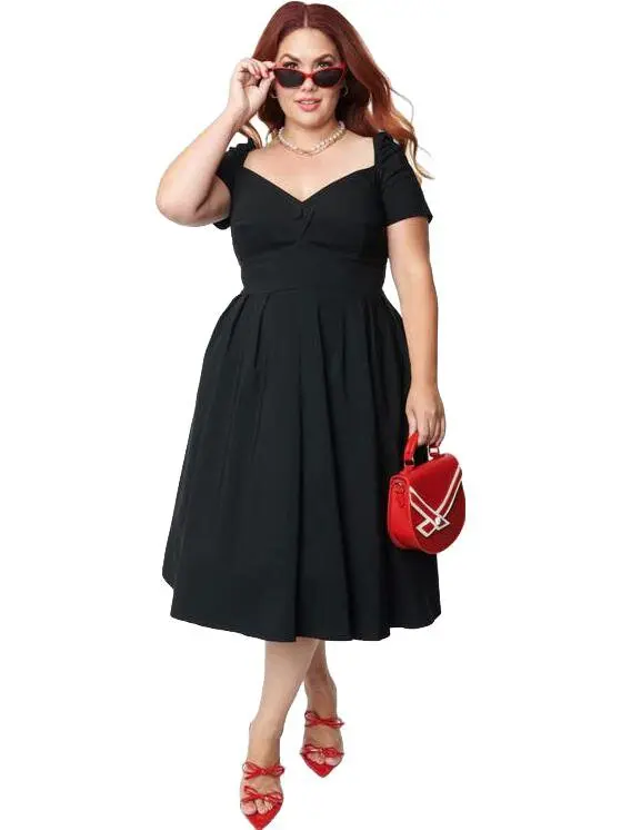 Unique Vintage Midge Swing Dress - Black