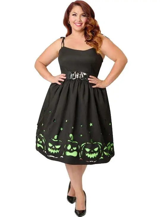 Unique Vintage 1950s Bobbie Swing Dress - Black