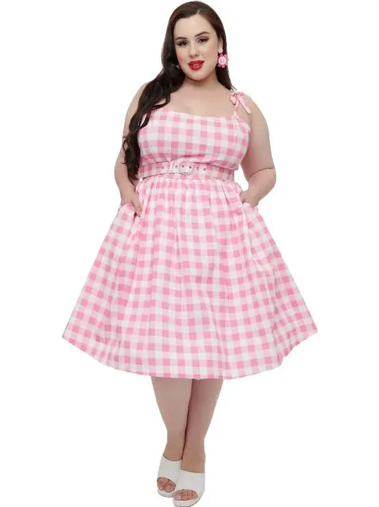 Unique Vintage 1950s Bobbie Swing Dress - Light Pink & White Gingham