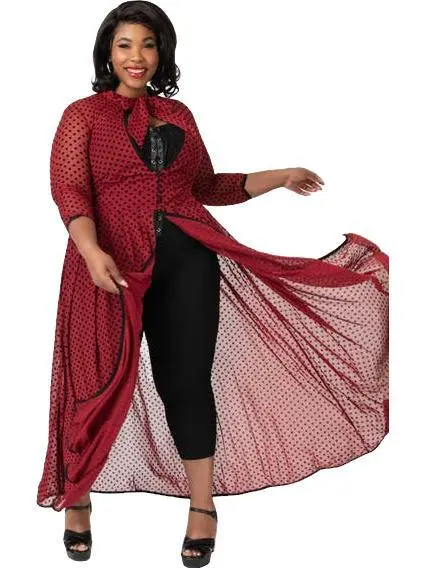 Unique Vintage Starlet Duster - Burgundy & Black Dots