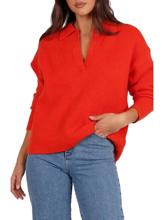 PETAL & PUP Zala Johnny Collar Sweater - Red