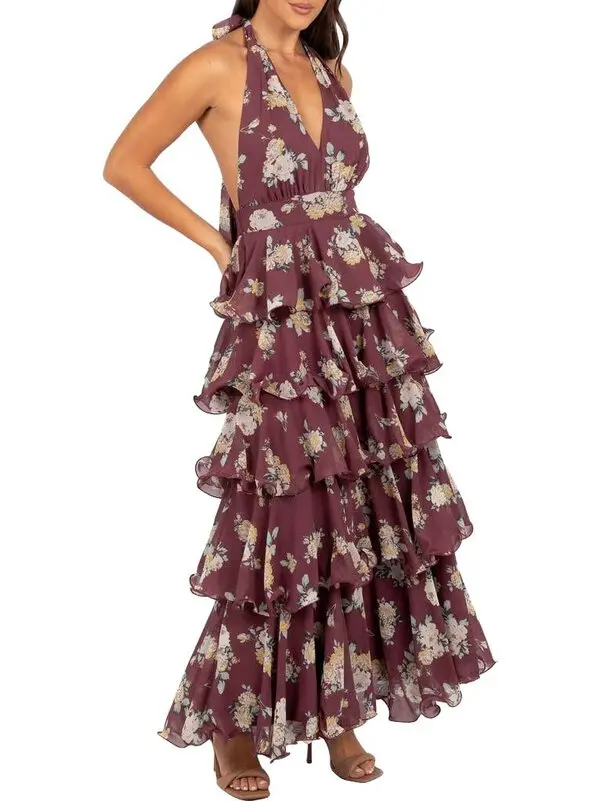 PETAL & PUP Kendall Tiered Maxi Dress - Dark Wine