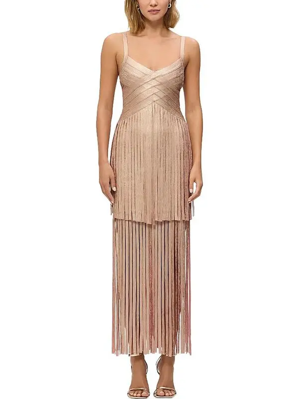 Herve Leger Metallic Vivienne Gown - Rose Gold