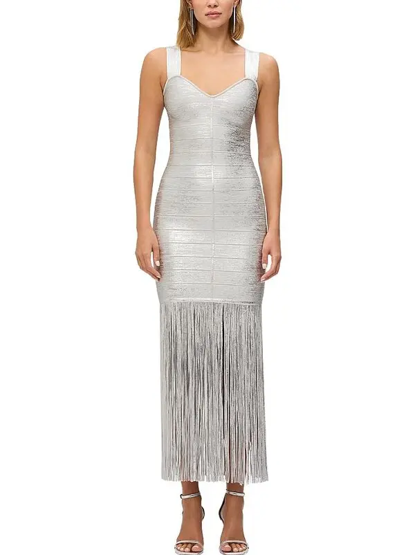 Herve Leger Metallic Alba Gown - Silver Foil