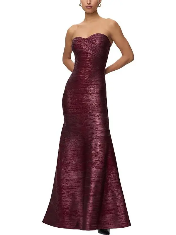 Herve Leger Metallic Sara Gown - Dark Red Foil