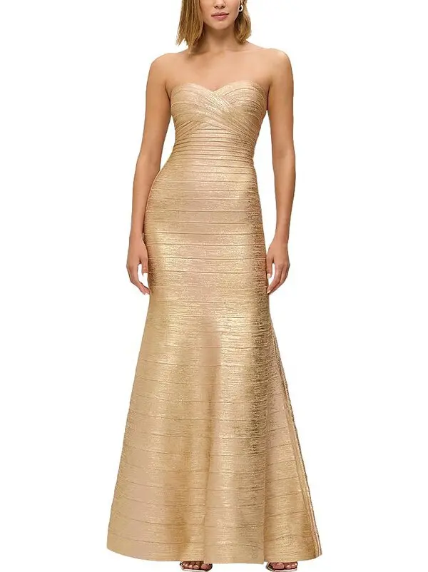 Herve Leger Metallic Sara Gown - Gold Foil