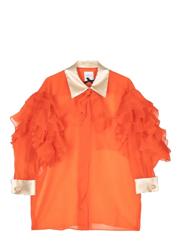 EDWARD ACHOUR PARIS Ruffled Silk Shirt - Orange