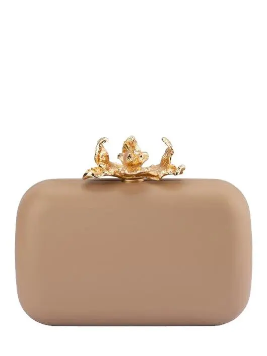 OLGA BERG Adele Orchid Lock Frame Clutch - Natural