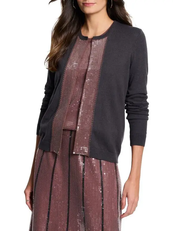 NIC+ZOE Sequin Trim Cardigan - Charcoal