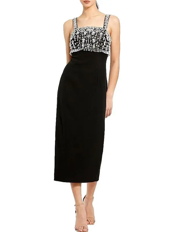 Mac Duggal Wide Strap Embellished Midi Dress - Black