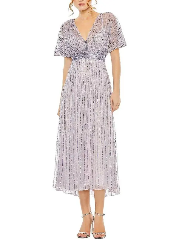 Mac Duggal Embellished Short Sleeve Dress - Lavender