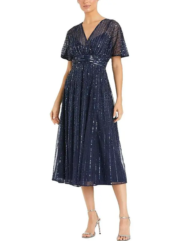 Mac Duggal Embellished Short Sleeve Dress - Midnight