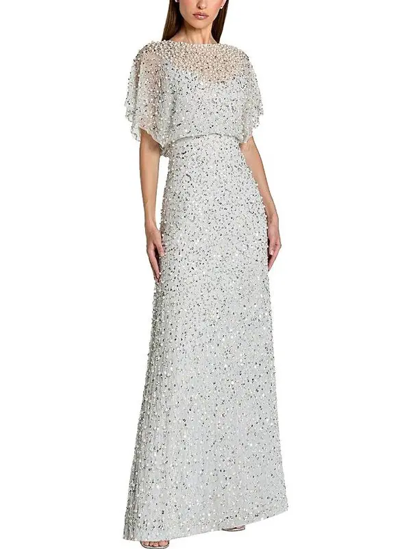 Mac Duggal Beaded Mesh Gown With Shawl - Powder Blue