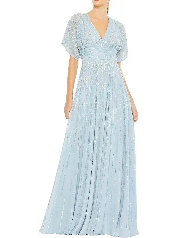 Mac Duggal Embellished V-neck Gown - Powder Blue
