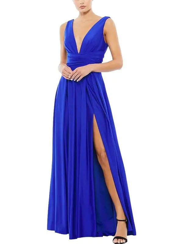 Mac Duggal Ieena Jersey Plunge Neck Gown - Royal