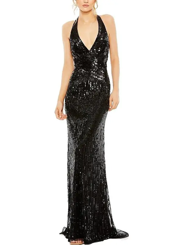 Mac Duggal Sleeveless Sequin Embellished Gown - Black
