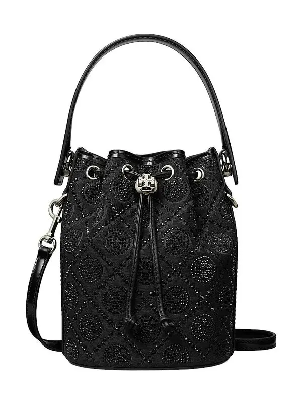Tory Burch Mini T Monogram Bucket Bag - Black/silver