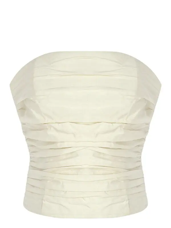 THE NEW ARRIVALS ILKYAZ OZEL Lina Ruched Silk-taffeta Top - White