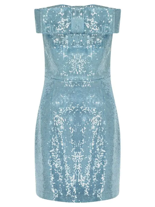 THE NEW ARRIVALS ILKYAZ OZEL Sisu Sequined Mini Dress With Bow Detail - Blue