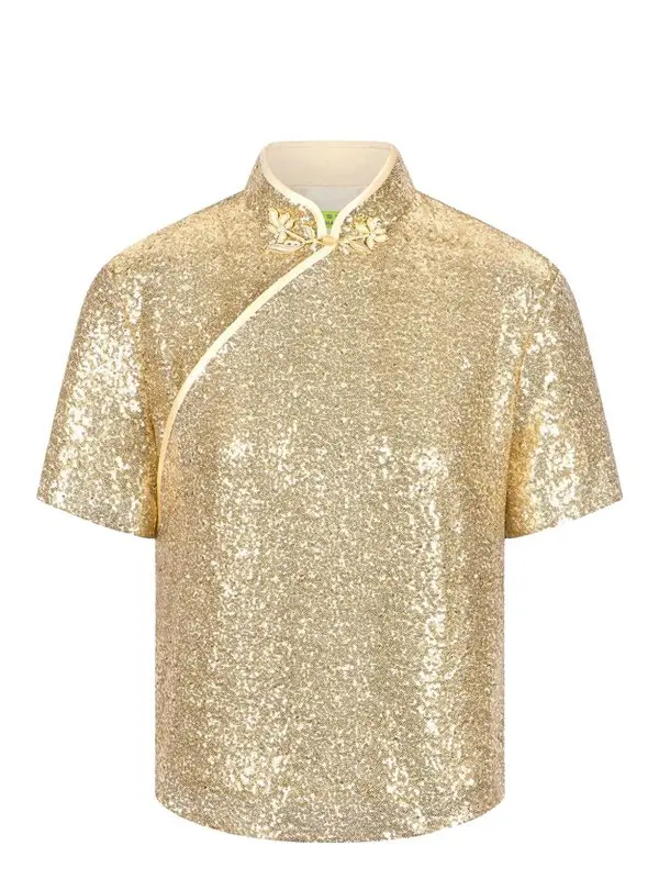 Shanghai Tang Sequin-embellished Silk Top - Gold