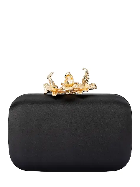 OLGA BERG Adele Orchid Lock Clutch - Black