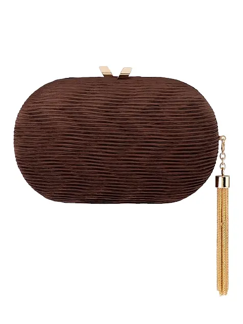 OLGA BERG Natalie Pleated Oval Clutch - Chocolate