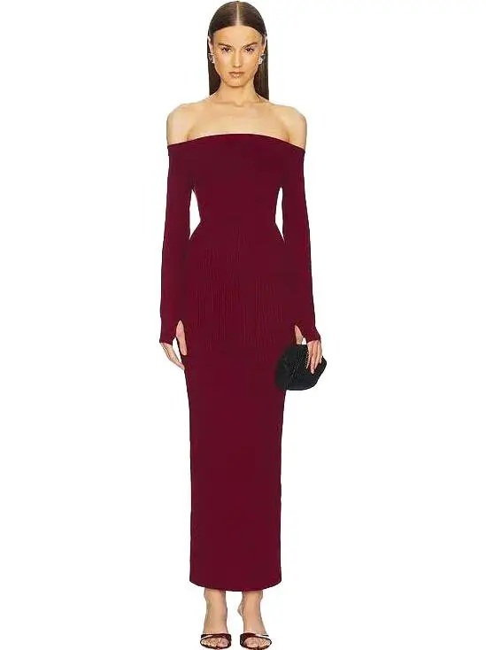 MICHAEL COSTELLO X Off Shoulder Bodycon Maxi Dress - Maroon