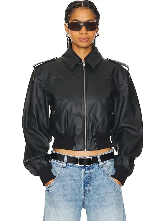 LOVERS AND FRIENDS Dylan Faux Leather Bomber Jacket - Black