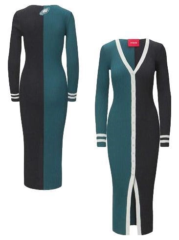 Staud Black Philadelphia Eagles Shoko Knit Button-up Sweater Dress - Green
