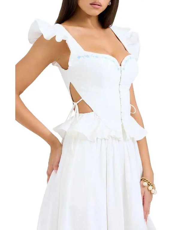 House Of Cb Lilibet Embroidered Corset Top - Cloud Dancer