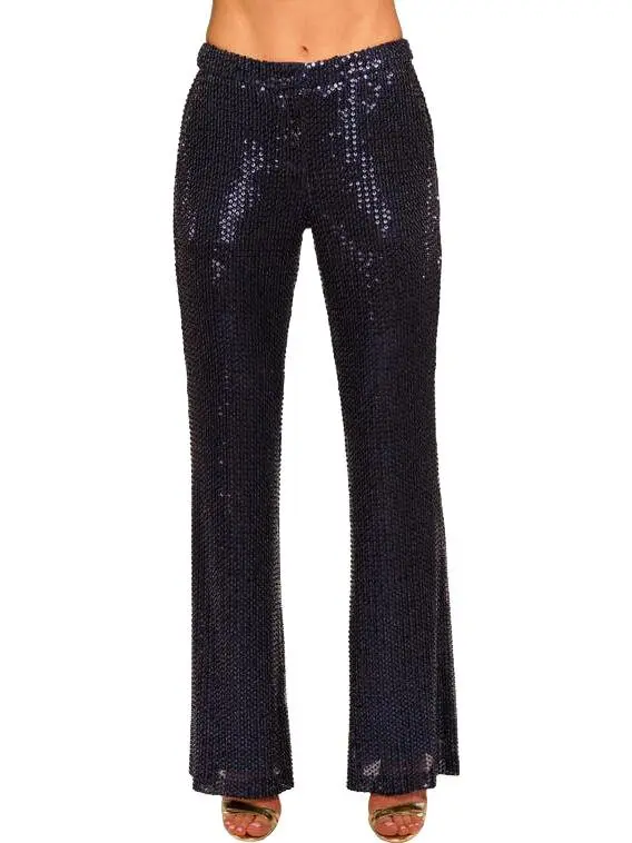 Ramy Brook Olivian Sequin Wide Leg Pants - Navy Beaded Mesh