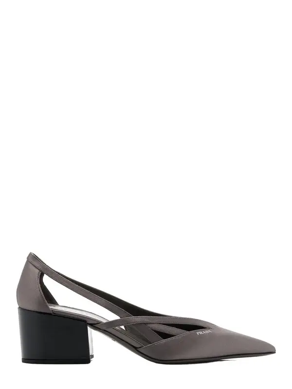 Prada Laser-cut Pointed-toe Satin Pumps - Grey