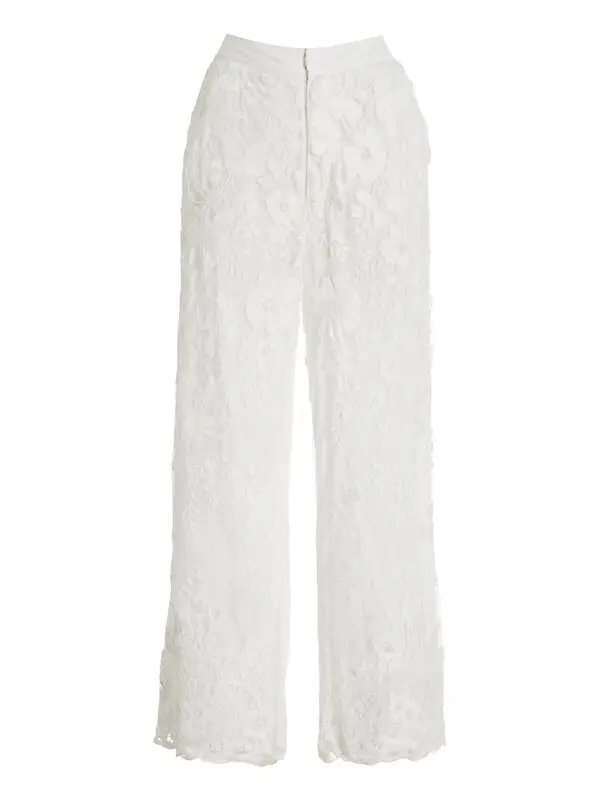 ALL THAT REMAINS Ena Embroidered Lace Wide-leg Pants - White