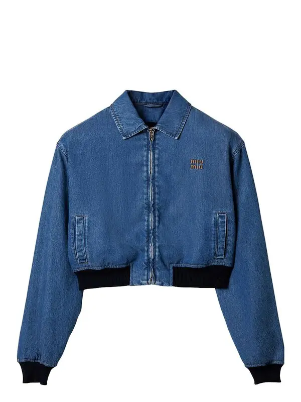 Miu Miu Denim Cropped Jacket - Bleu