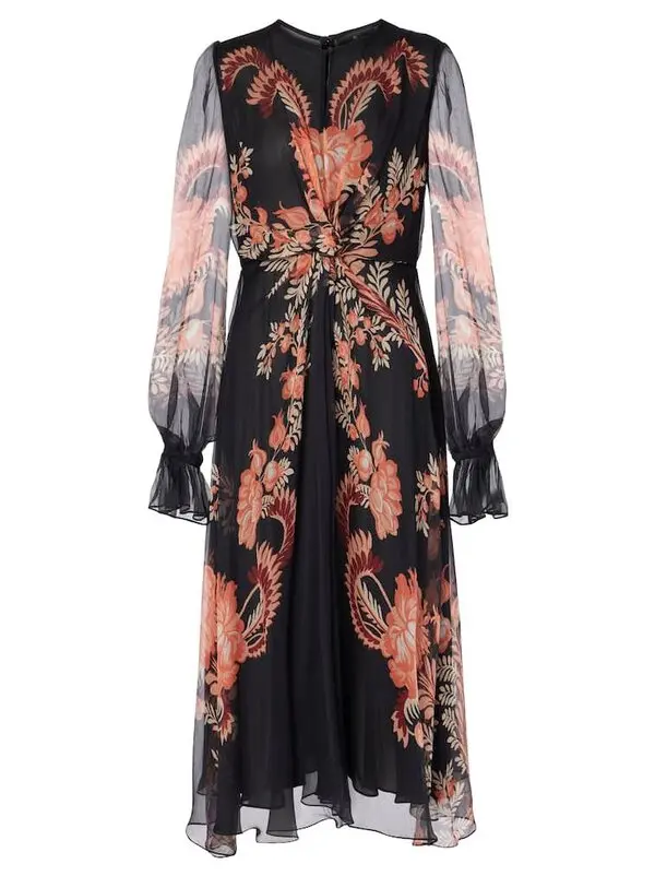 Etro Floral Printed Midi Dress - Black
